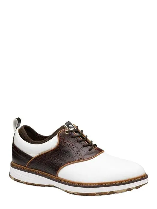 Johnston & Murphy Upton Gl1 Luxe Hybrid Golf Shoe - White/brown Croc Full Grain