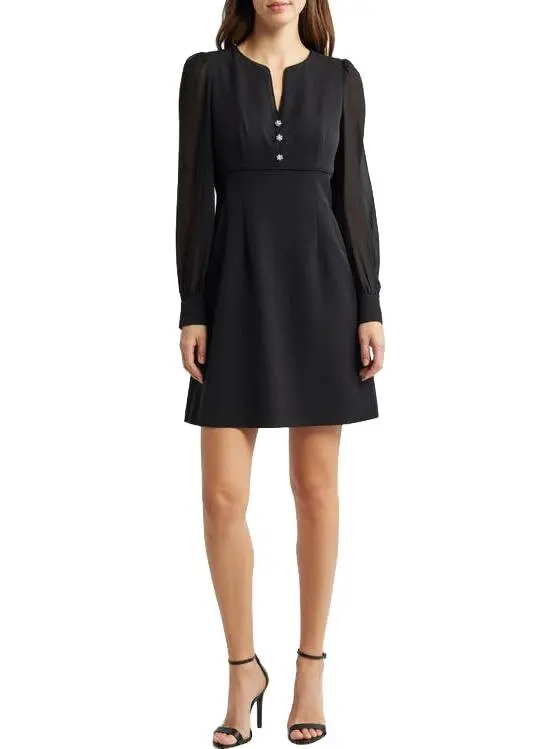 Anne Klein Sheer Long Sleeve Flare Dress - Anne Black (3qk)