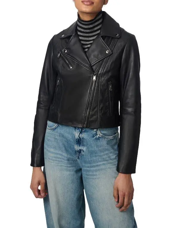 Bernardo Crop Leather Moto Jacket - Black