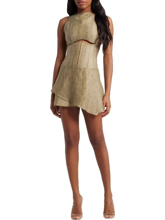 MISTRESS ROCKS Strapless Cutout Mini Dress - Printed Khaki
