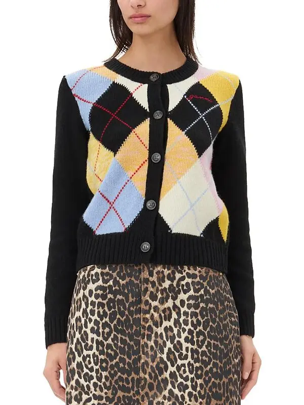 GANNI Harlequin Wool Blend Cardigan - Mulitcolor