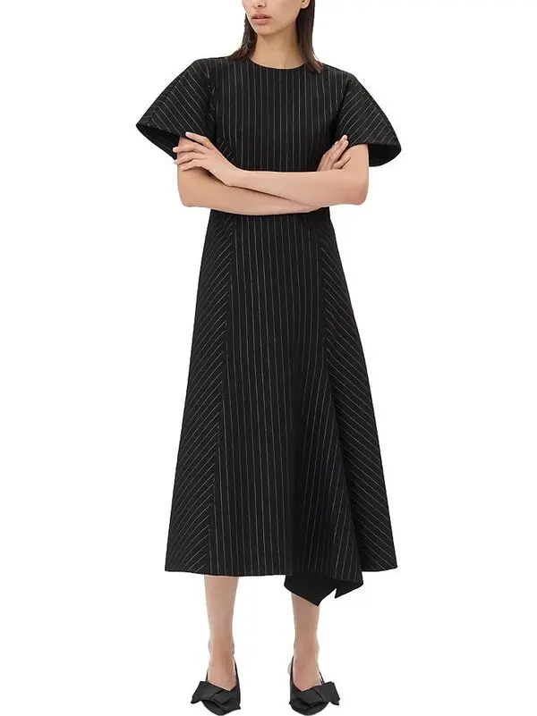 GANNI Striped Midi Dress - Black