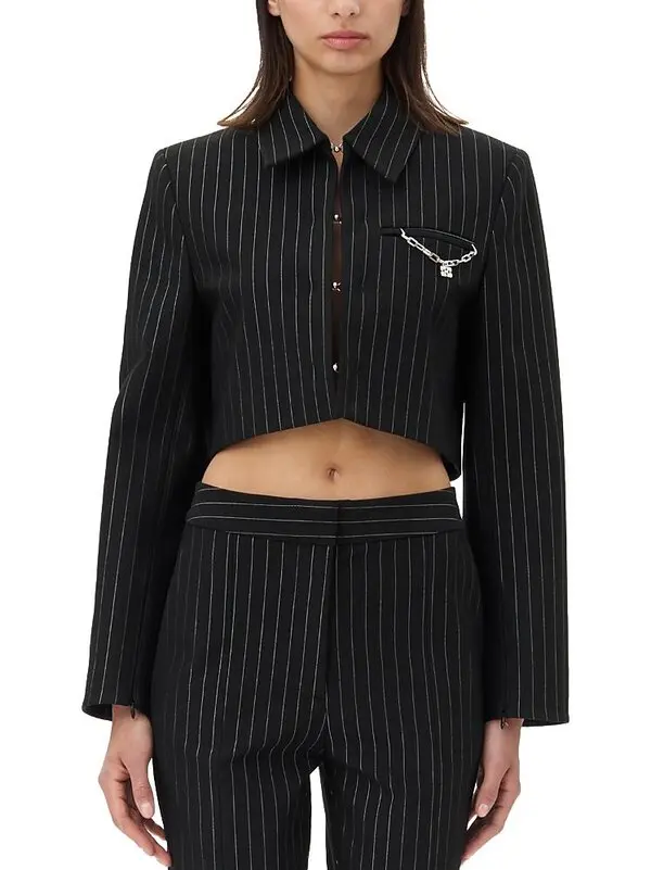GANNI Striped Crop Blazer - Black