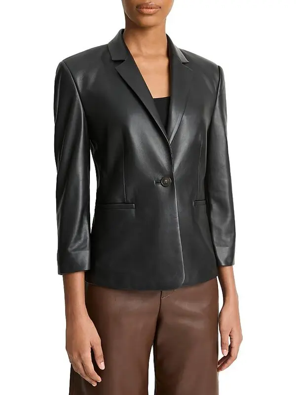 Vince Shrunken Leather Blazer - Black