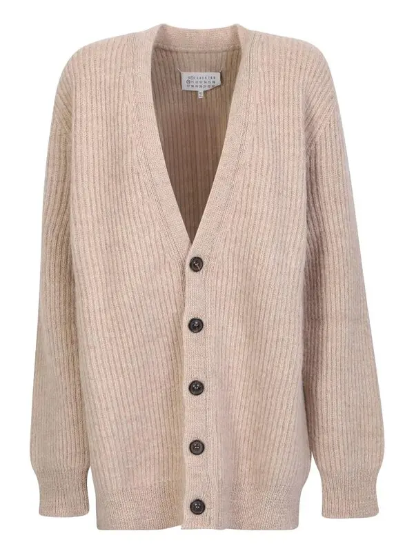 MAISON MARGIELA Oversized Rib-knit Cardigan - Beige