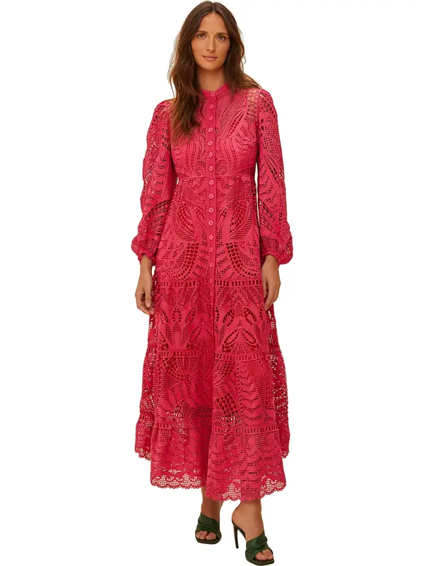 Farm Rio Guipire Lace Maxi Dress - Pink