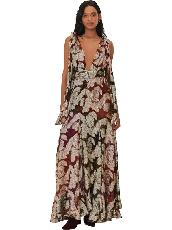 Farm Rio Jacquard Lurex Sleeveless Maxi Dress - Beige