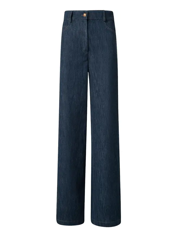 Akris Cooper Cotton-wool Denim Wide-leg Pants - Navy Denim