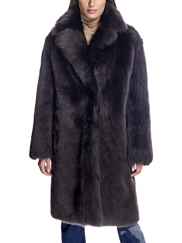 MAXIMILIAN Shearling Coat With Notch Collar - Dark Brown
