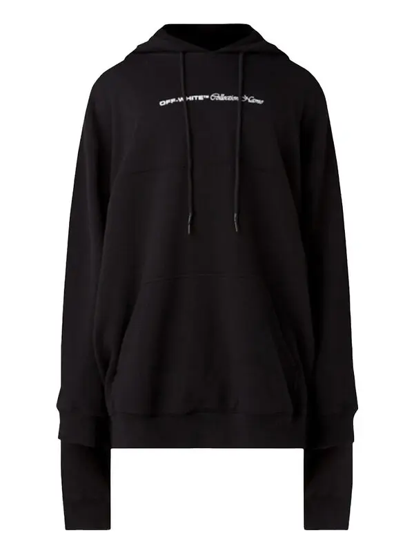 Off-White Double Sleeves Logo Print Oversized Hoodie - Black/white