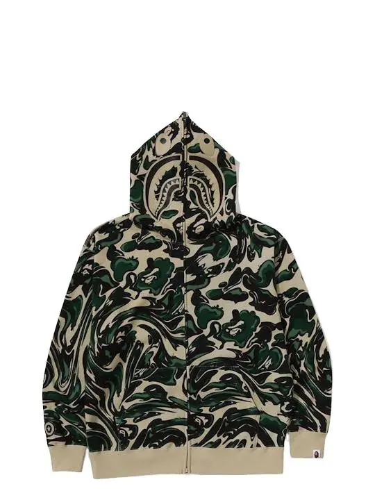 BAPE Marbling Camo Shark Relaxed Fit Full Zip Hoodie - Green