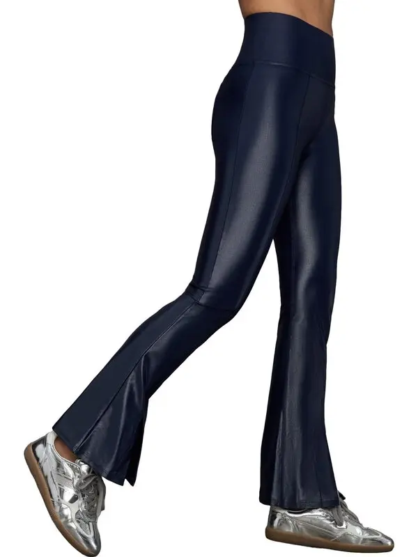 Carbon38 High Rise Flare Legging In Takara Shine - Navy Blazer
