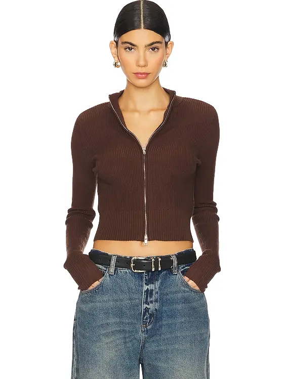 LOVERS AND FRIENDS Roxana Zip Sweater - Brown
