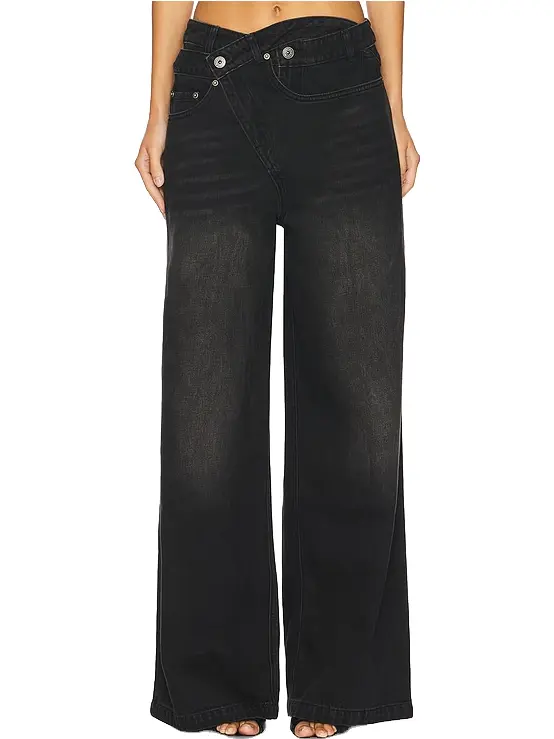 MARRKNULL Wrapped Wide Leg Jeans - Washed Black