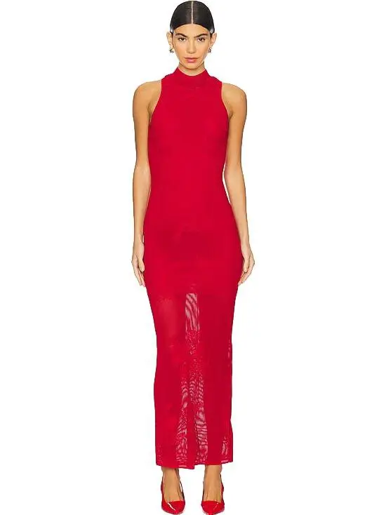 Fleur Du Mal Lace Pointelle Knit Racer Dress - Ruby Red