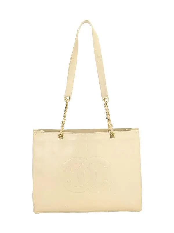 Chanel Caviar Flat Chain Handle Tote - Cream