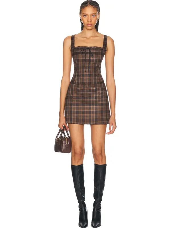 Miaou Laced Ginger Dress - Plaid Brown