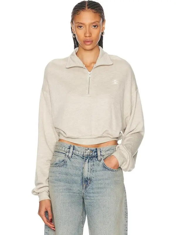 Eterne Cropped Half Zip Sweatshirt - Heather Oatmeal