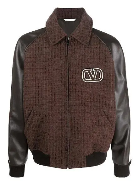 Valentino Garavani Tweed Panel Bomber Jacket - Brown