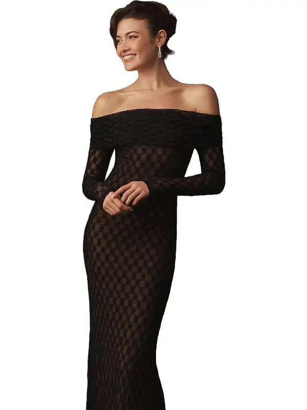 Bardot Adoni Off-the-shoulder Fitted Stretch Lace Midi Dress - Black