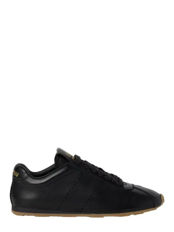 Miu Miu Plume Leather Sneakers - Black