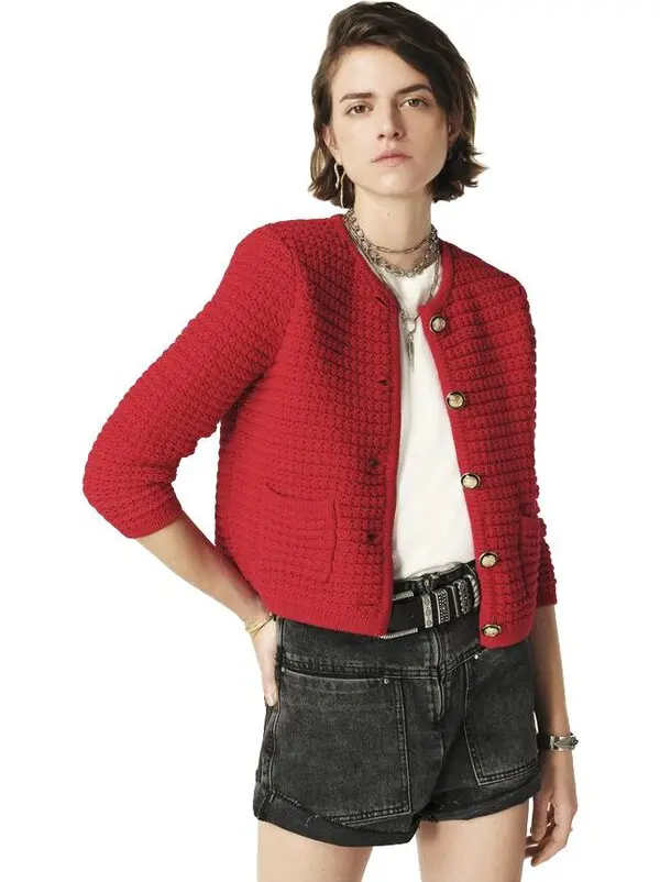 Ba&sh Gaspard Decorative Knit Cardigan - Red