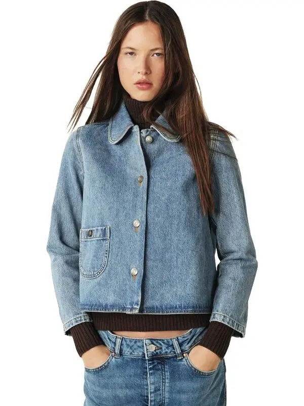 Ba&sh Tiny Denim Jacket - Blue