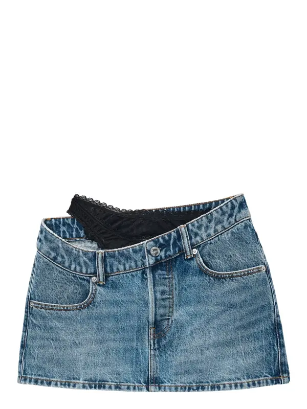 Alexander Wang Asymmetric Lace Detail Denim Mini Skirt - Blue
