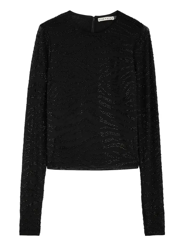 Alice + Olivia Delaina Embellished Tulle Top - Black