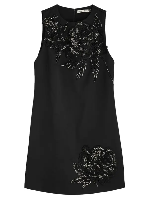 Alice + Olivia Clyde Embellished Satin Mini Dress - Black