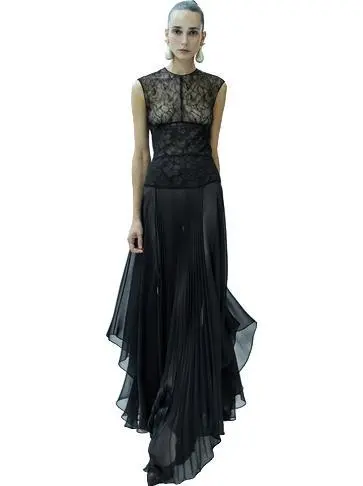 HARITHAND Kira Lace And Plisse Silk-georgette Gown - Black