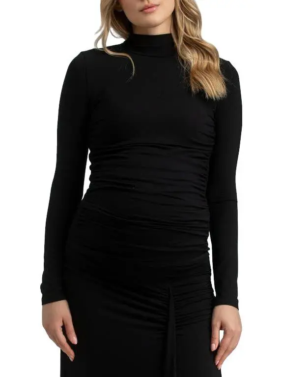 PIETRO BRUNELLI Ruched Mock Neck T-shirt - Black