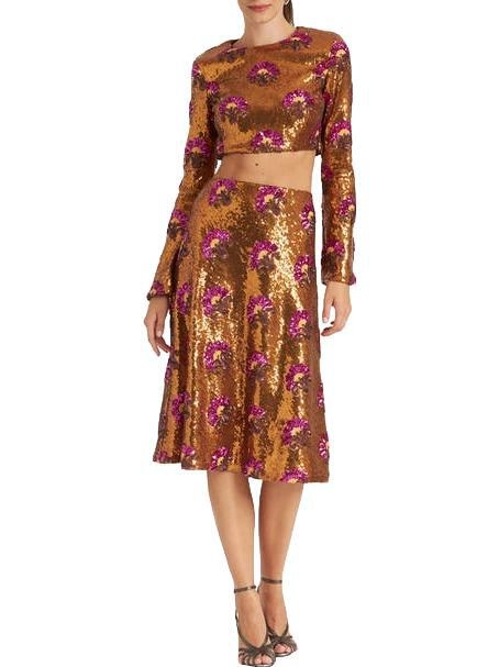 La DoubleJ Holly Crop Top - Textured Sequins Rust