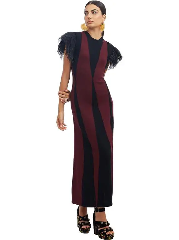 La DoubleJ Harlequin Sleeveless Midi Dress - Bordeux / Black