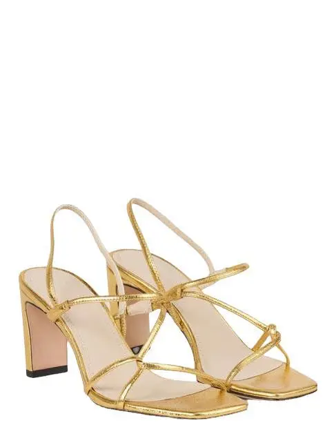 Sandro Embossed Leather Strappy Sandals - Gold