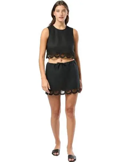 Onia Air Linen Scallop Mini Skirt - Black