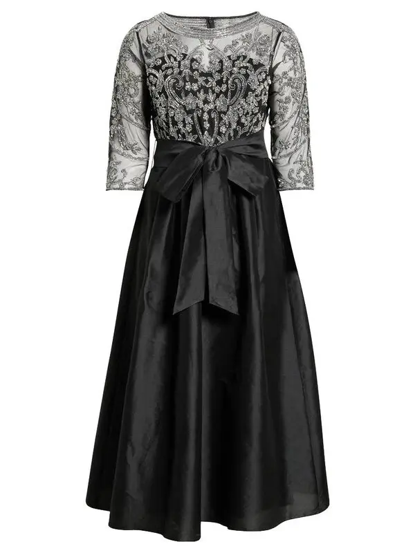 Pisarro Nights Beaded Taffeta Gown - Black/silver