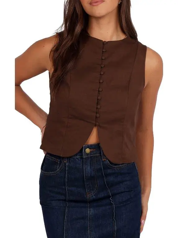 PETAL & PUP Daniella Cotton & Linen Vest - Chocolate Brown