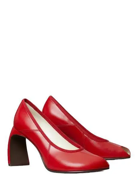 Tory Burch Pointed Toe Leather Pumps - Red Sky