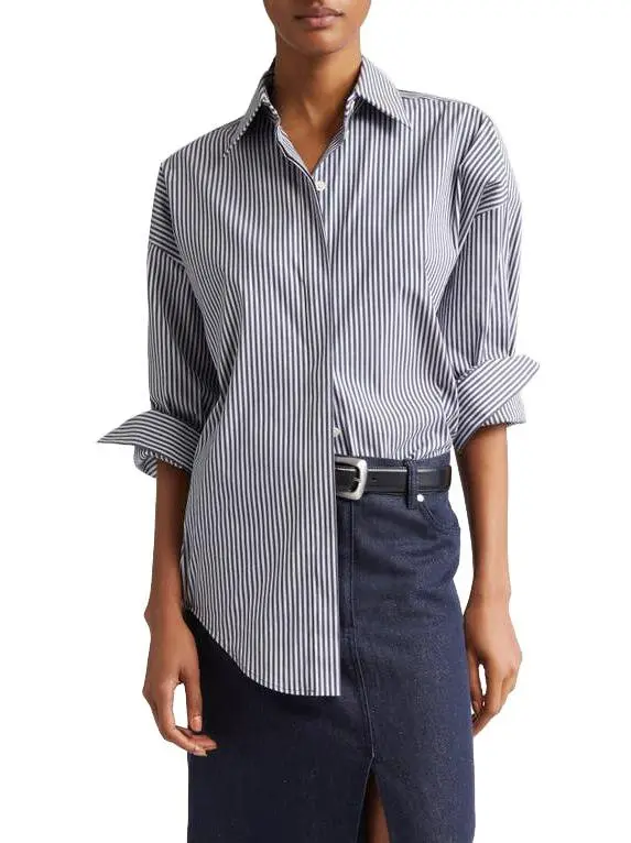 Michael Kors Pinstripe Oversized Shirt - Maritime/ Optic White