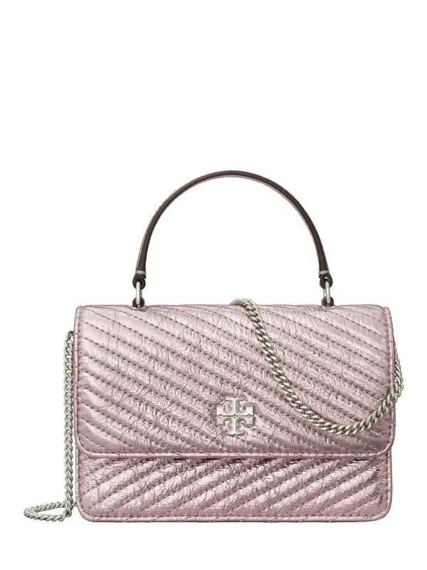 Tory Burch Kira Metallic Moto Quilt Mini Top Handle Crossbody - Sparkle Pink