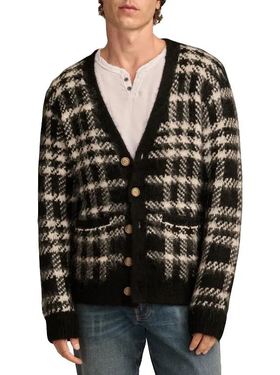 Lucky Brand Oversized Plaid Brushed Cardigan - Black Combo