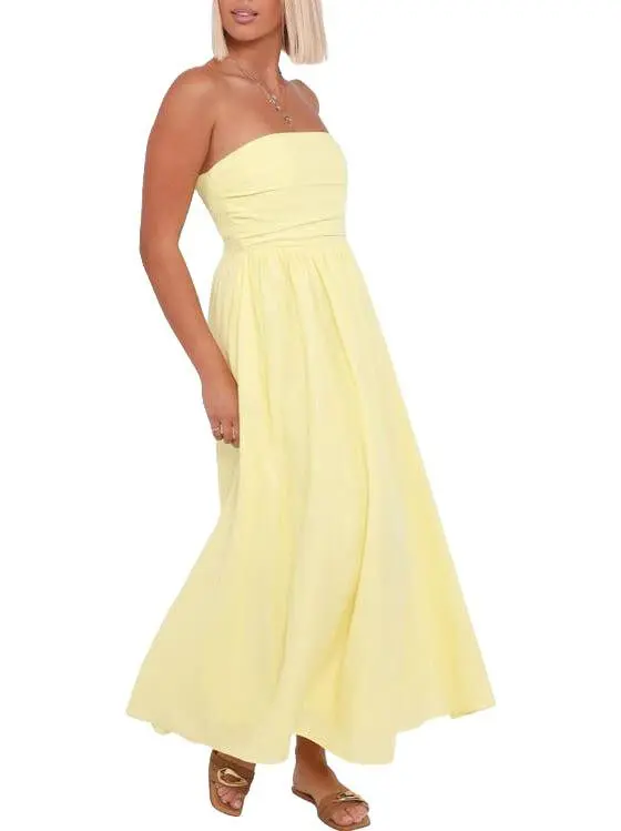 PETAL & PUP Kayt Strapless Maxi Dress - Butter Yellow