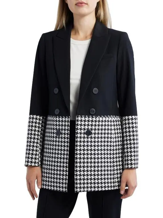 TAHARI ASL Houndstooth Colorblock Blazer - Black Ivory