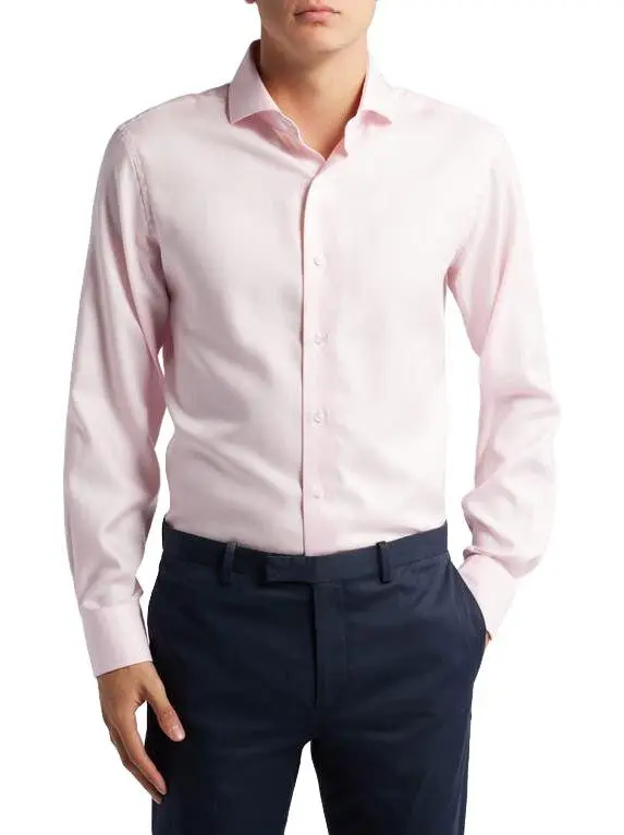 Lorenzo Uomo Herringbone Textured Button-up Shirt - Pink