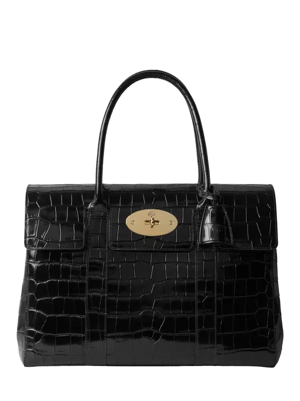 Mulberry Small Bayswater Croc Embossed Satchel - Black