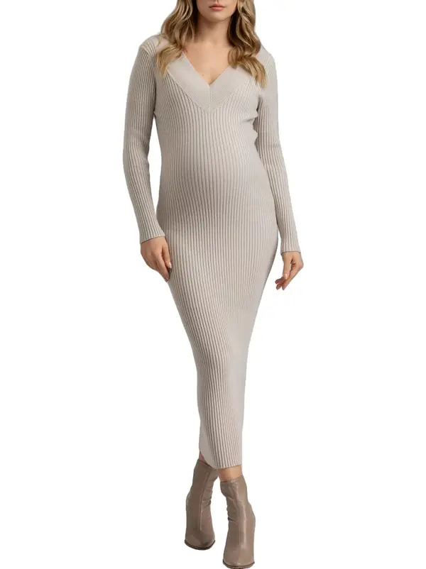 PIETRO BRUNELLI Ribbed Midi Sweater Dress - Light Beige