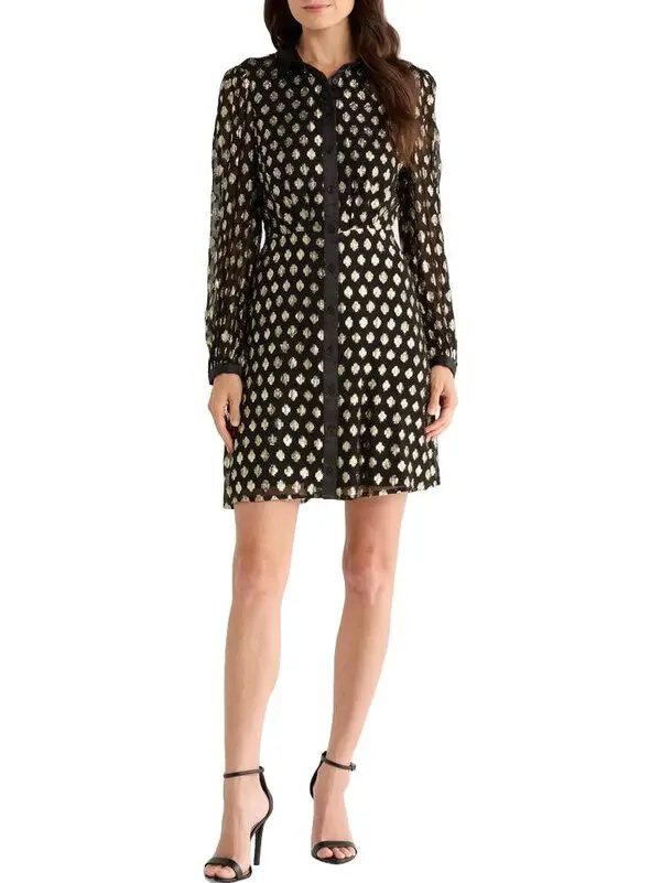 Halogen Foil Dot Empire Waist Shirtdress - Rich Black/bright Gold