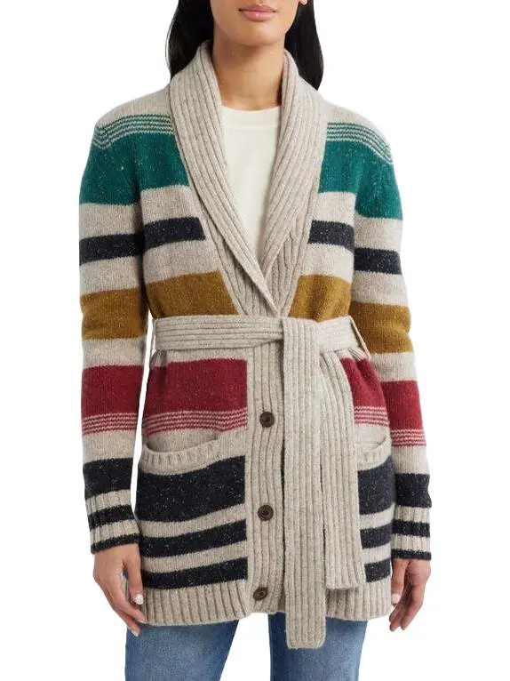 Pendleton Camp Stripe Lambswool Blend Wrap Cardigan - Ivory Multi Stripe