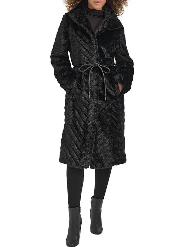 KENNETH COLE Grooved Faux Fur Coat - Black